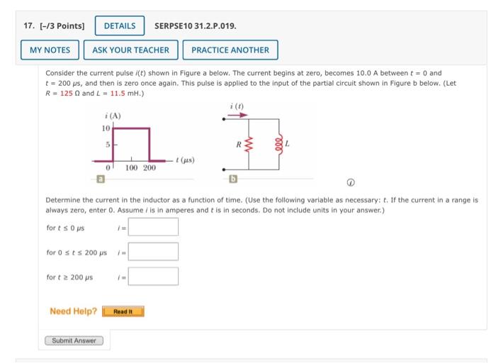 Solved Consider the current pulse (t) shown in Figure a | Chegg.com