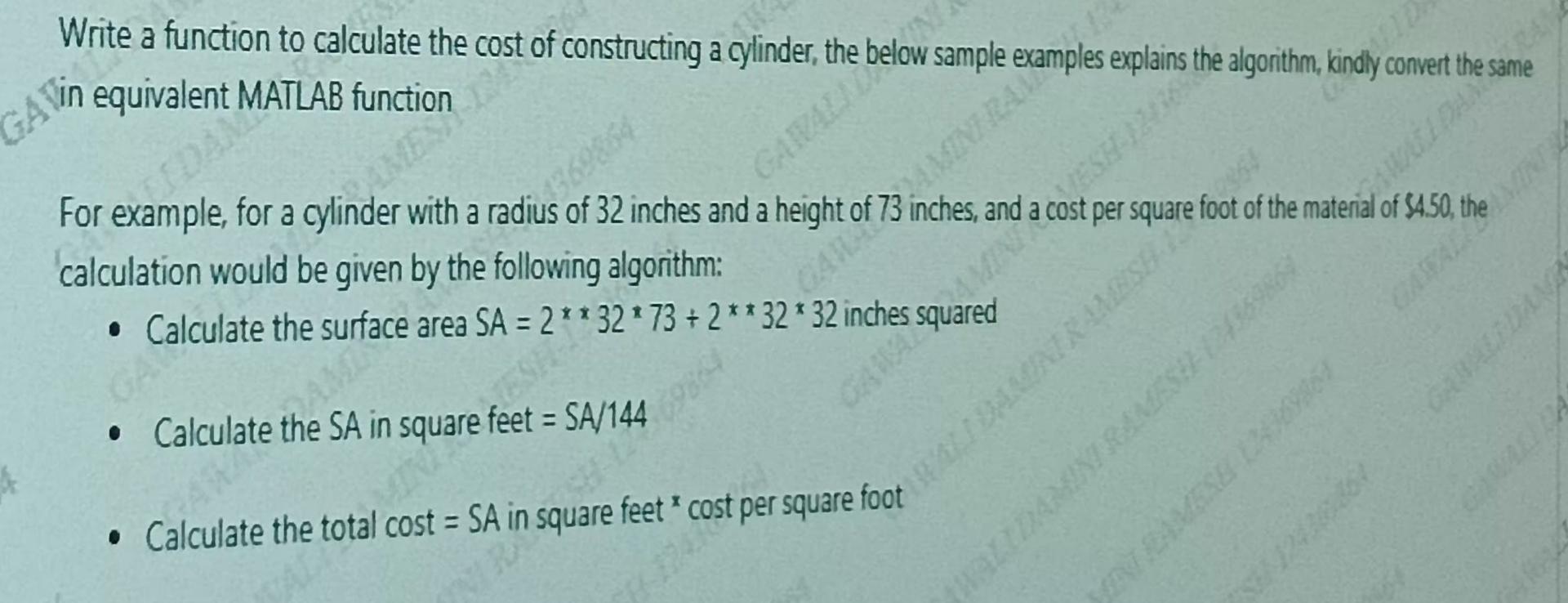 Solved Write a function to calculate the cost of | Chegg.com