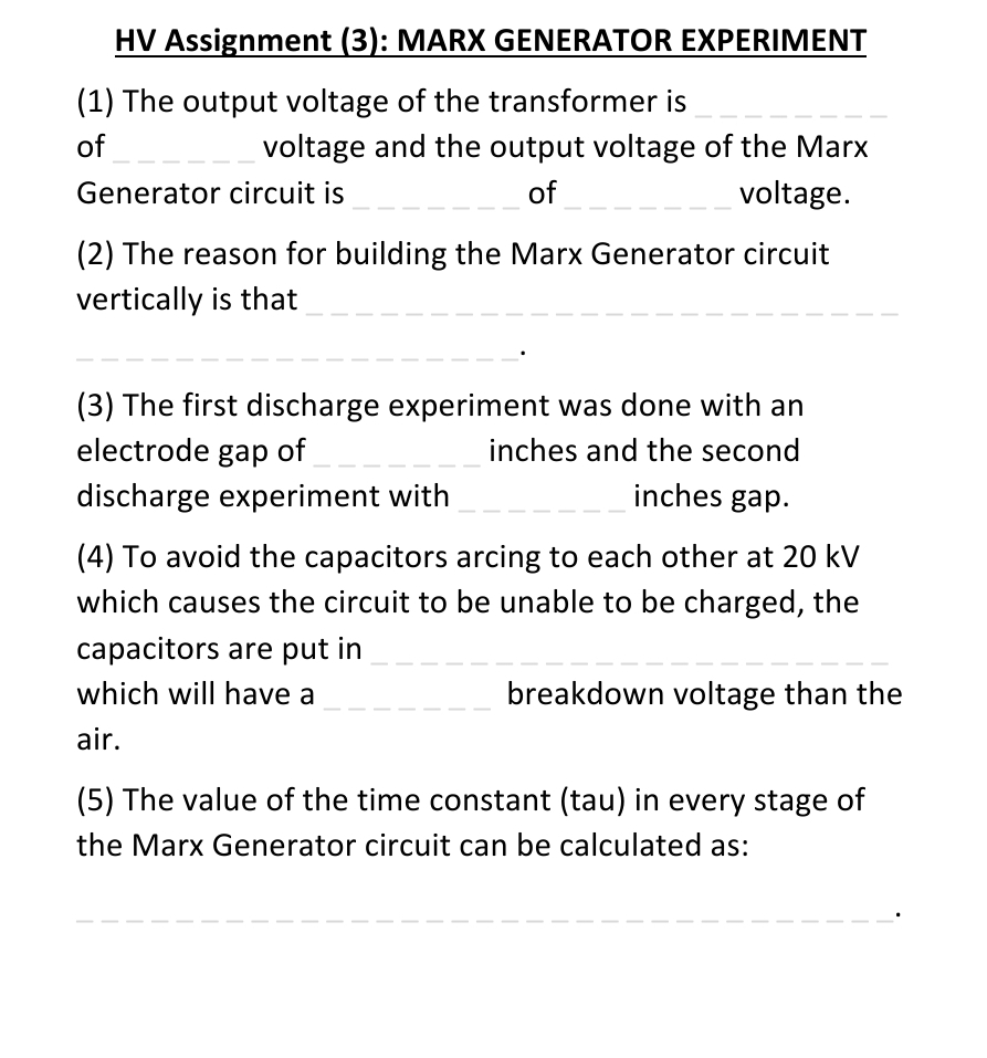 Solved HV Assignment (3): MARX GENERATOR EXPERIMENT(1) ﻿The | Chegg.com