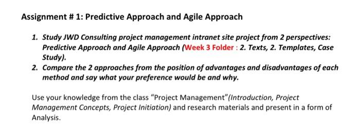 Solved Assignment # 1: Predictive Approach and Agile | Chegg.com