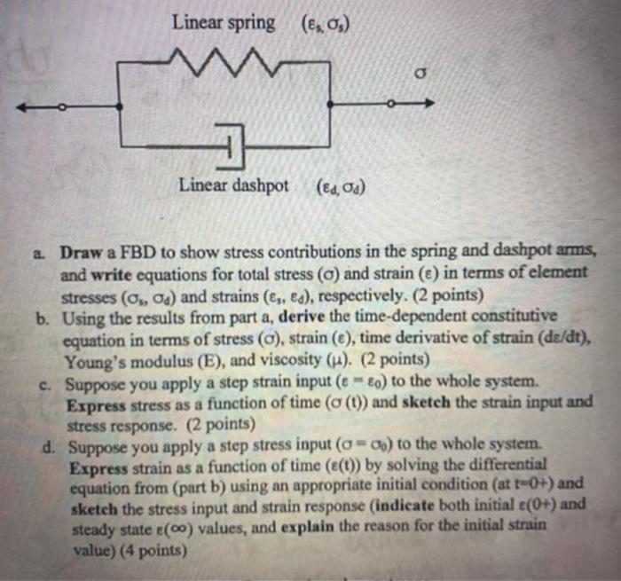 Linear spring (8,0) M Linear dashpot (Es, 0) a. Draw | Chegg.com