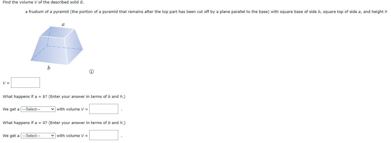 Solved Find the volume V ﻿of the described solid S.V=What | Chegg.com