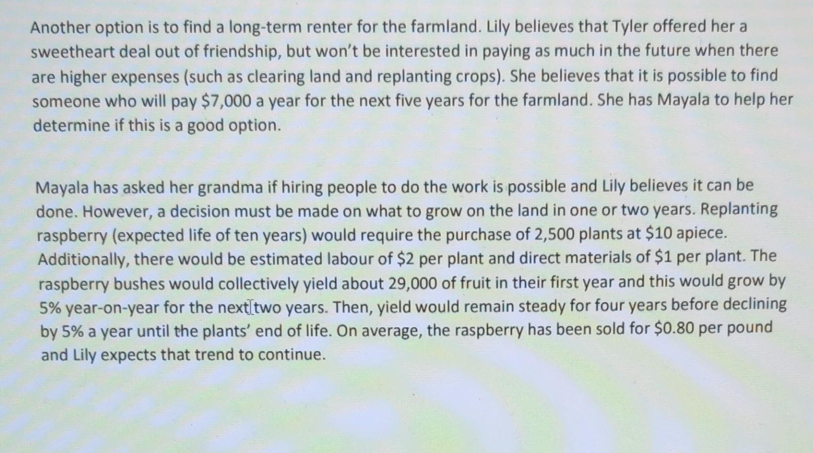 Solved Group Case: Mayala's Farming Mayala, born and raised | Chegg.com