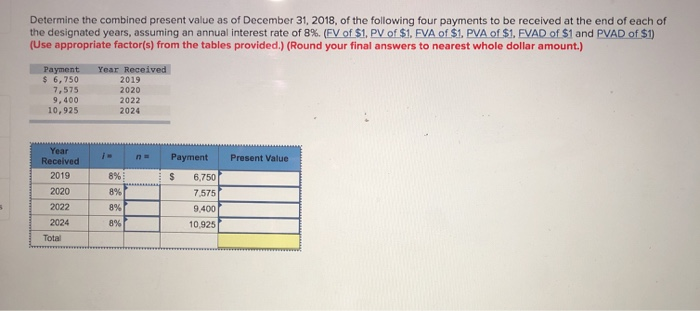Solved Determine the combined present value as of December | Chegg.com