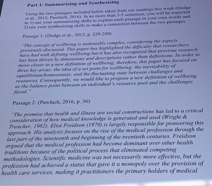 Using the two passages included below taken from our | Chegg.com