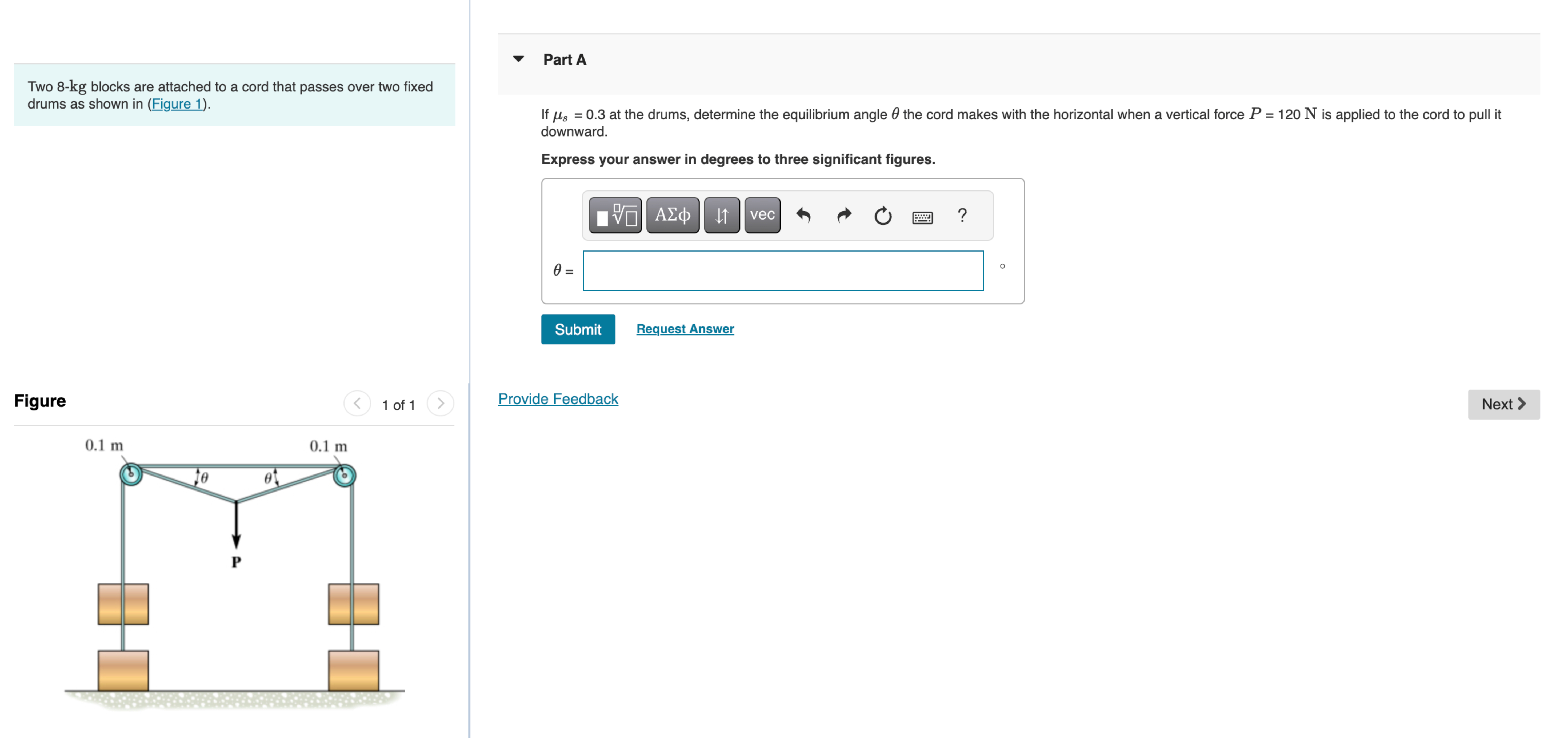 Solved Two 8-kg blocks are attached to a cord that passes | Chegg.com