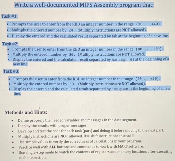 Solved Write a well-documented MIPS Assembly program that: | Chegg.com