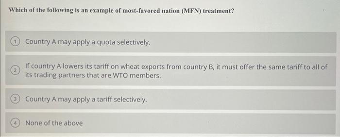 Solved Which of the following is an example of most-favored | Chegg.com