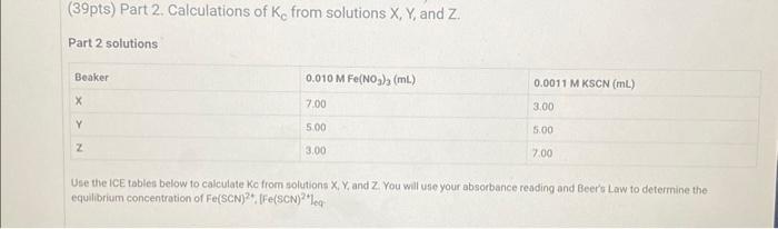 (39pts) Part 2. Calculations of Kc from solutions | Chegg.com