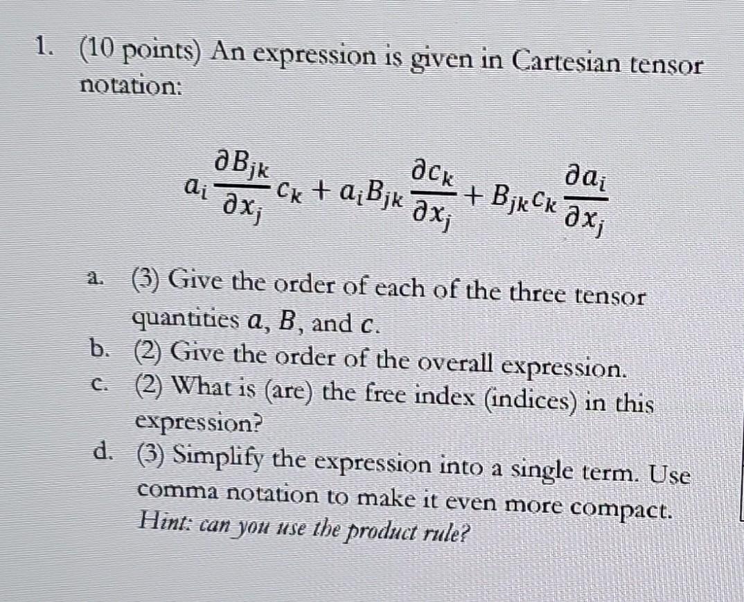 Solved 10 Points An Expression Is Given In Cartesian