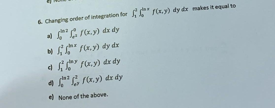 Solved 6. Changing order of integration for fx f(x,y) dy dx | Chegg.com