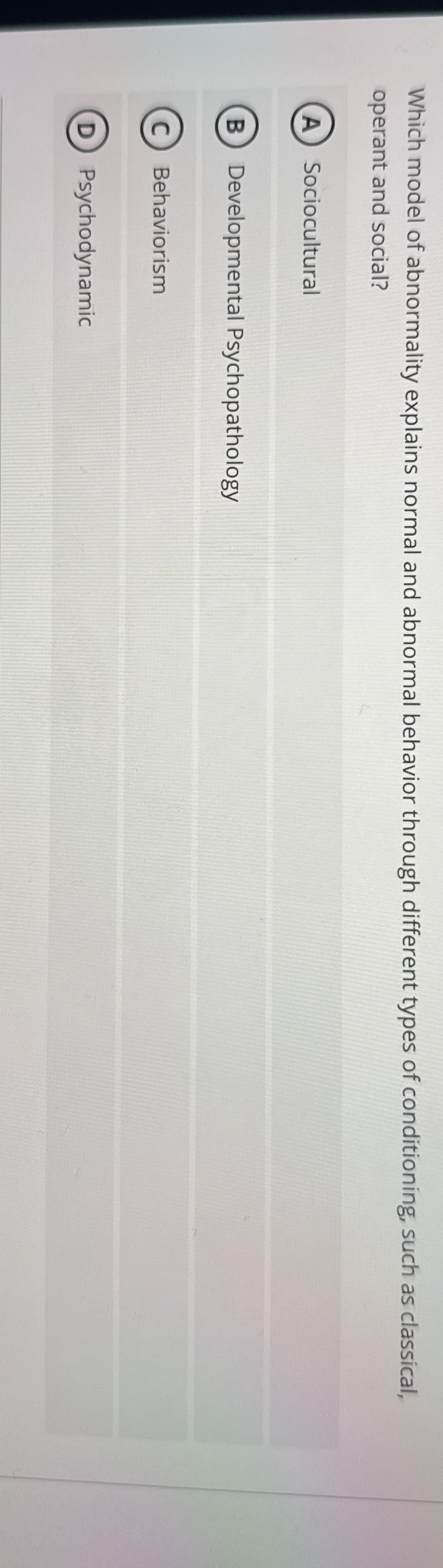 Solved Which model of abnormality explains normal and | Chegg.com
