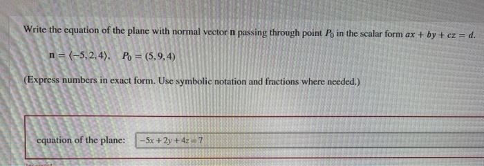 Solved Write the equation of the plane with normal vector n | Chegg.com