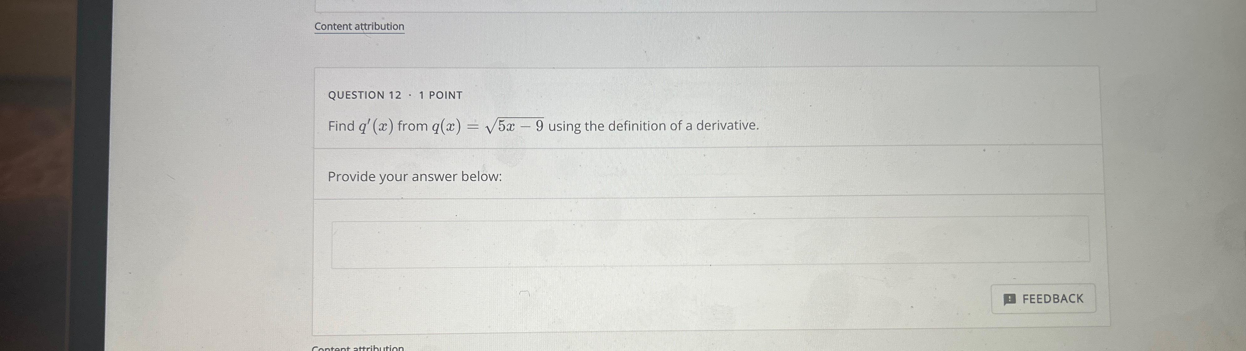 Solved Content attributionQUESTION 12 - 1 ﻿POINTFind q'(x) | Chegg.com