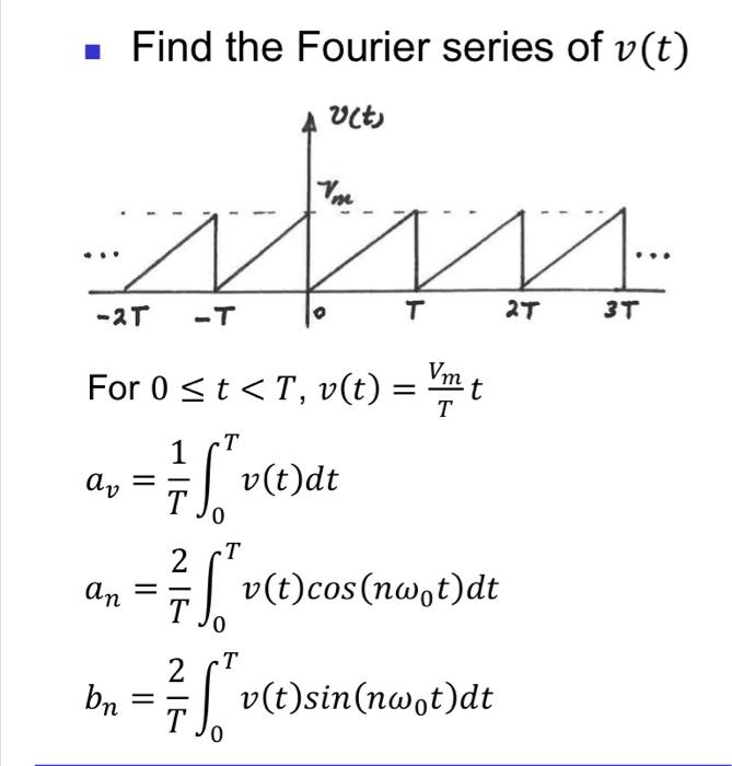 Solved Find the Fourier series of v(t) For 0≤t | Chegg.com
