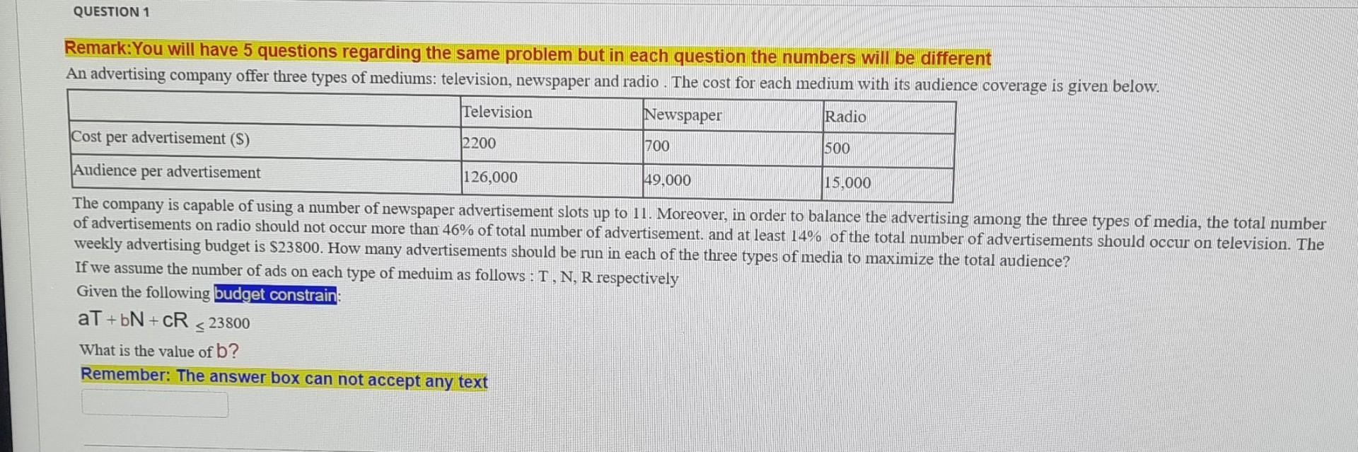 Solved QUESTION 1 Remark: You will have 5 questions | Chegg.com