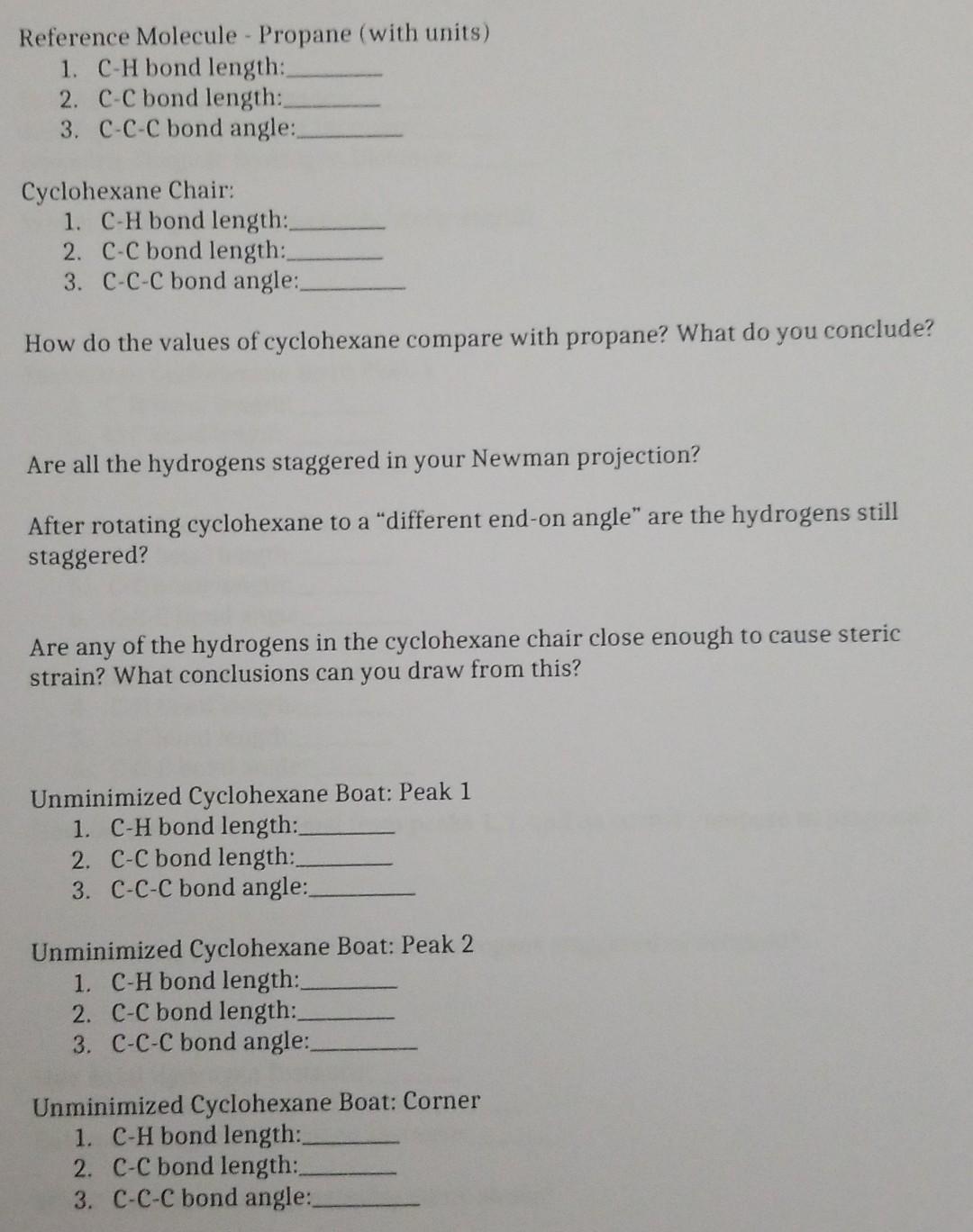 Solved Reference Molecule - Propane (with units) 1. C-H bond | Chegg.com