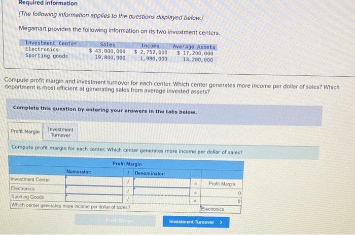 Solved Compute profit margin and investment turnover for | Chegg.com