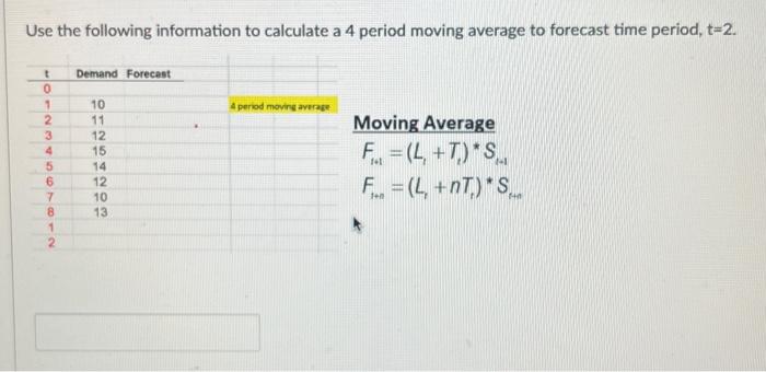 Solved Use the following information to calculate a 4 period | Chegg.com