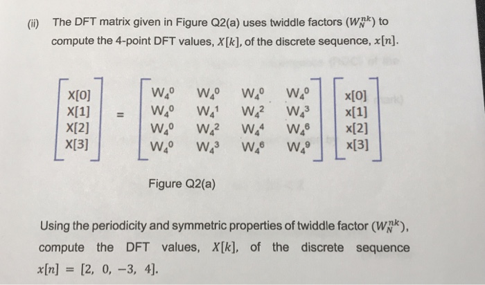 Solved (ii) The DFT matrix given in Figure Q2(a) uses | Chegg.com