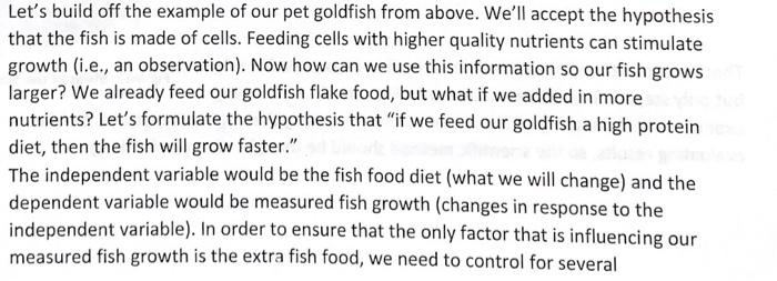 Consider the Goldfish feeding experiment described in | Chegg.com