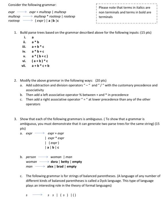 Solved Consider the following grammar: expr expr+ multexp ∣ | Chegg.com