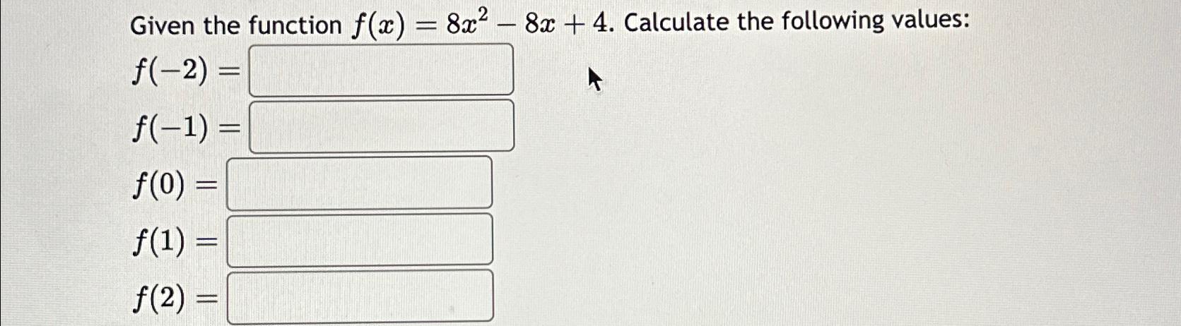 Solved Given the function f(x)=8x2-8x+4. ﻿Calculate the | Chegg.com