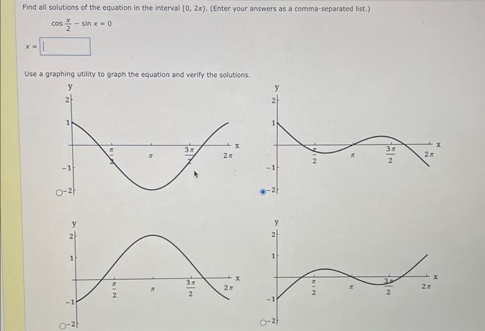 Solved cos2x−sinx=0 x= Use a graphing utility to graph the | Chegg.com