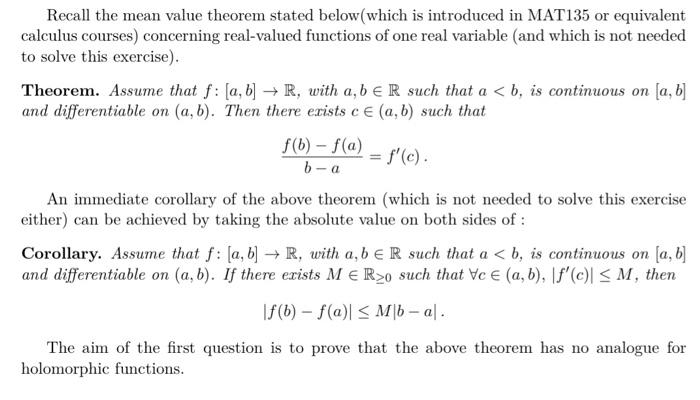 Solved Recall the mean value theorem stated below(which is | Chegg.com
