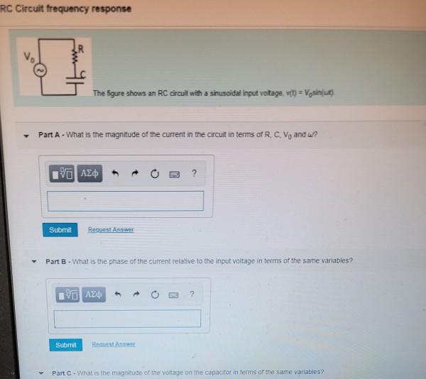 Solved RC Circuit frequency response The figure shows an RC | Chegg.com