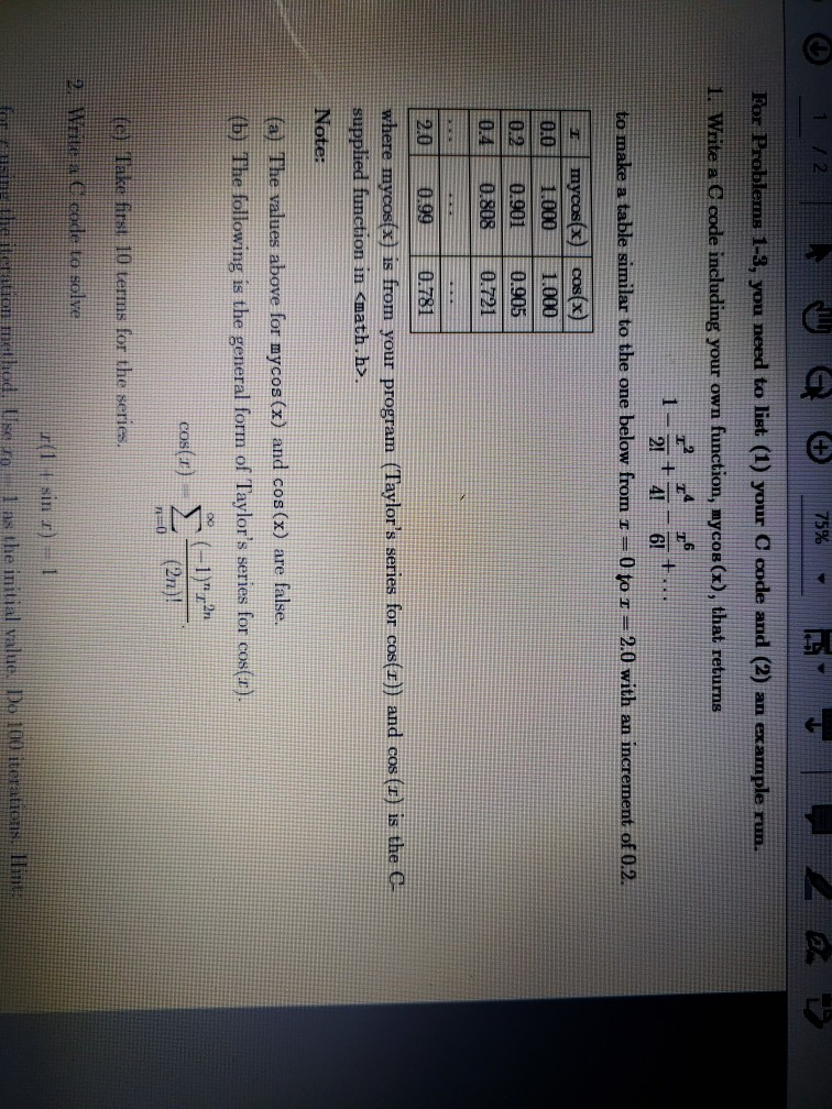 Solved 1 1 2 75% For Problems 1-3, you need to list (1) your | Chegg.com