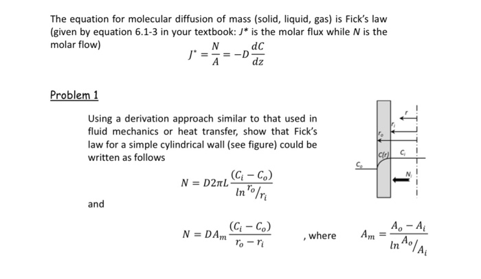 Solved The equation for molecular diffusion of mass (solid, | Chegg.com