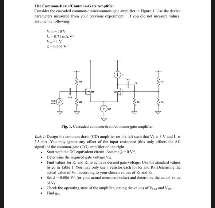 The Common-Drain/Common-Gate Amplifier Consider the | Chegg.com
