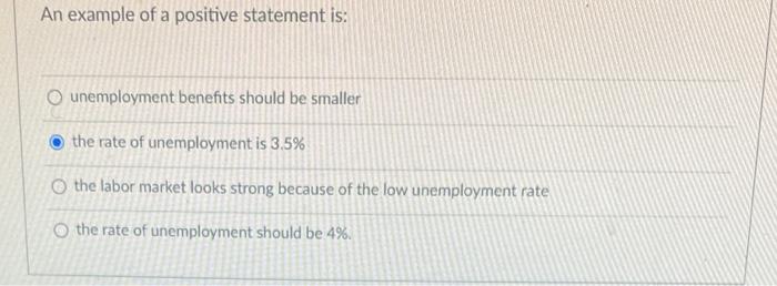 Solved An example of a positive statement is: unemployment | Chegg.com
