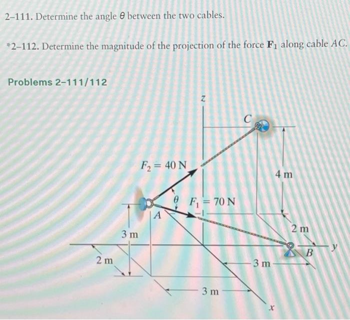 Solved 2-111. Determine the angle between the two cables. | Chegg.com