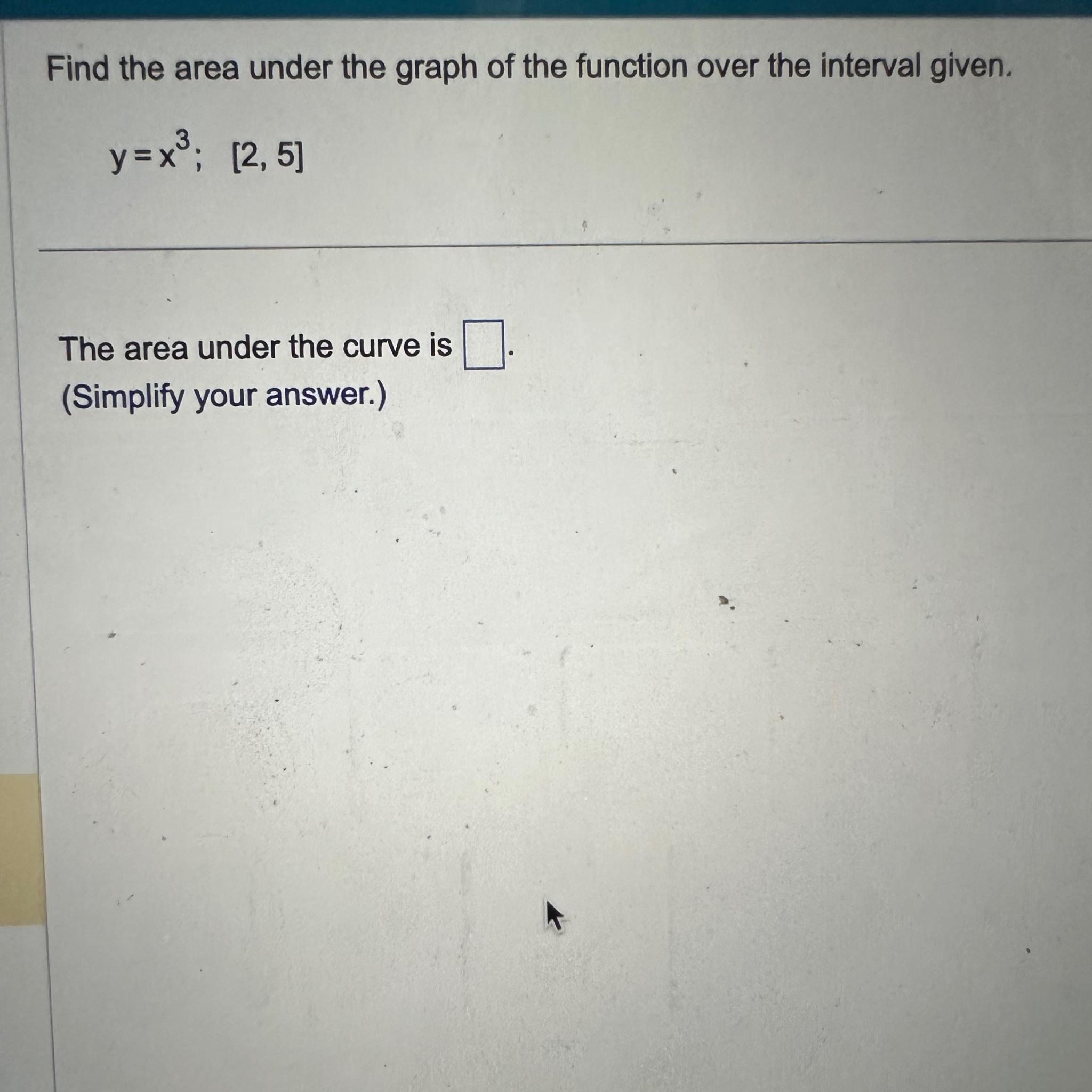 Solved Find the area under the graph of the function over | Chegg.com