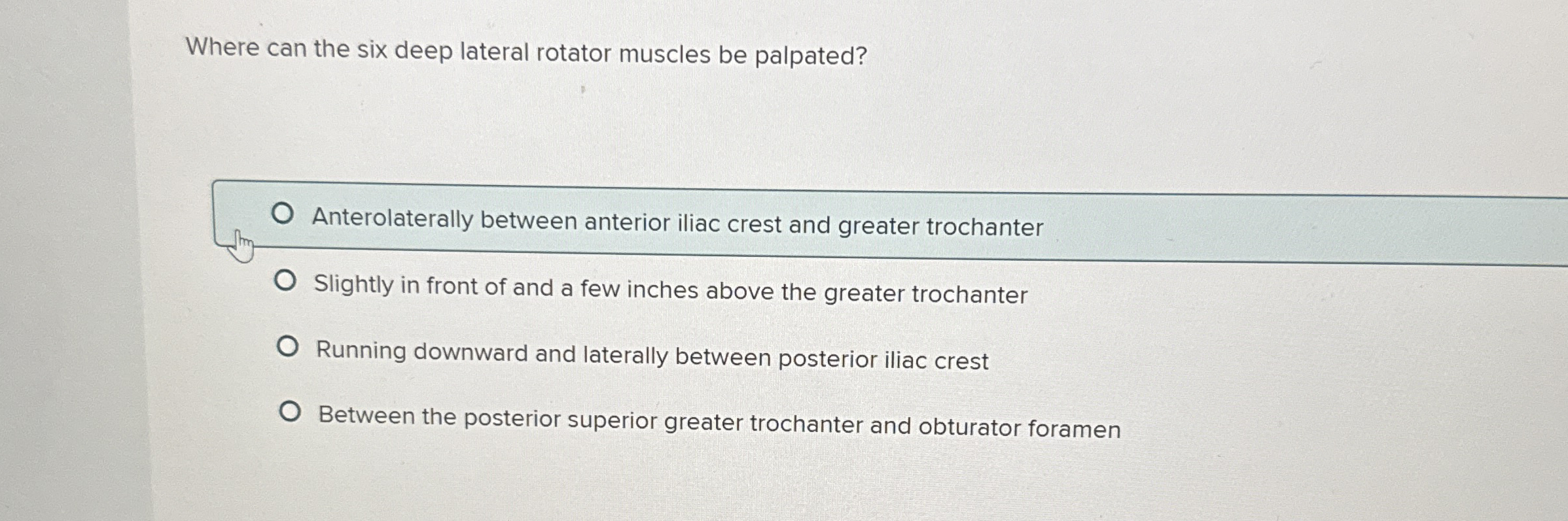 Solved Where can the six deep lateral rotator muscles be | Chegg.com