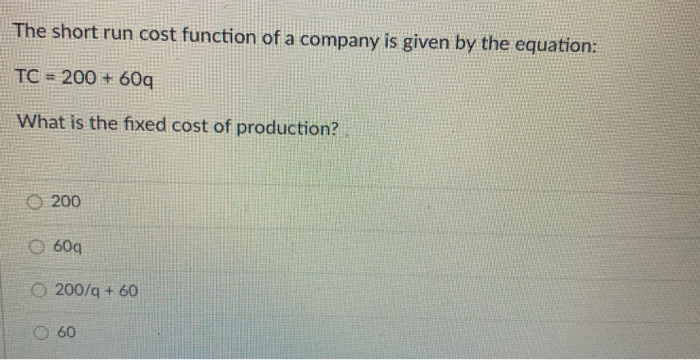 Solved The short run cost function of a company is given by | Chegg.com