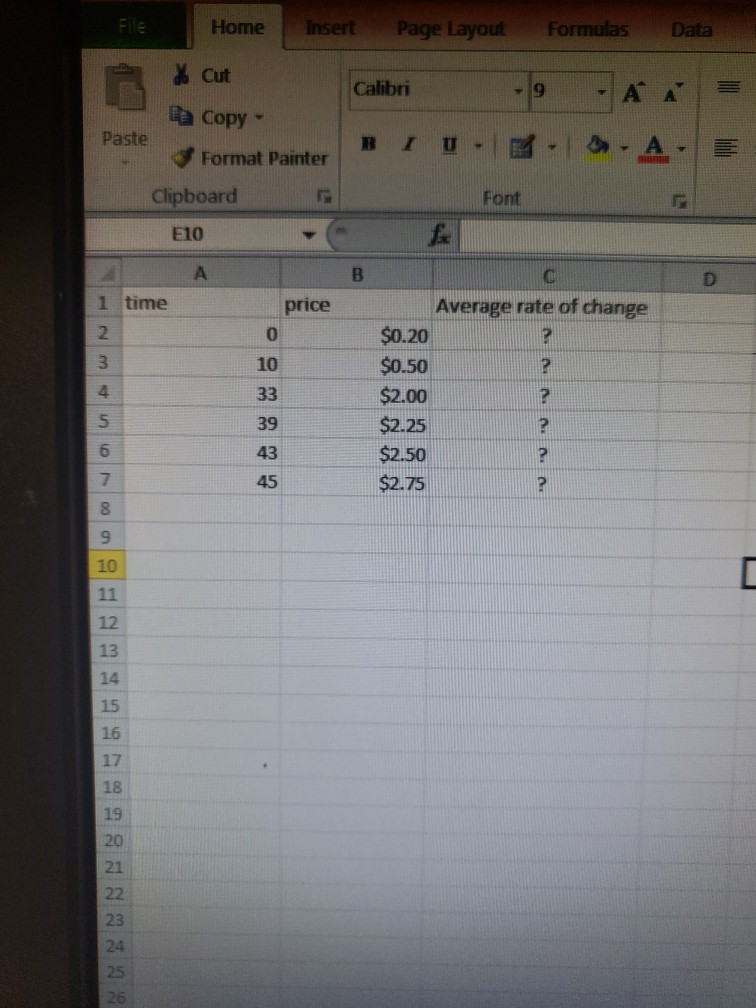 Solved Home Insert Page Layout Formulas Data Cut Calibri 9 | Chegg.com
