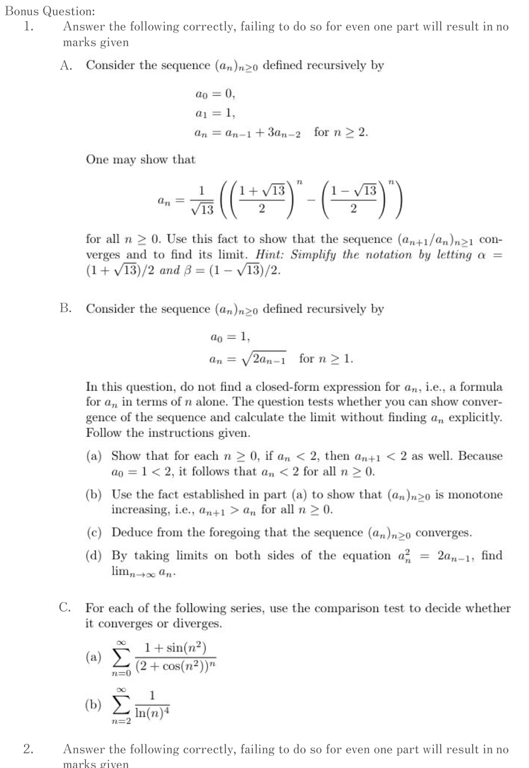 Solved Bonus Question:Answer the following correctly, | Chegg.com