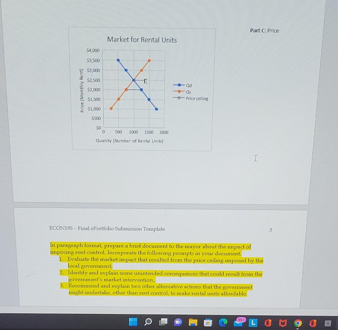 Solved Part C: Price Market for Rental Units $4,000 $3,500 | Chegg.com