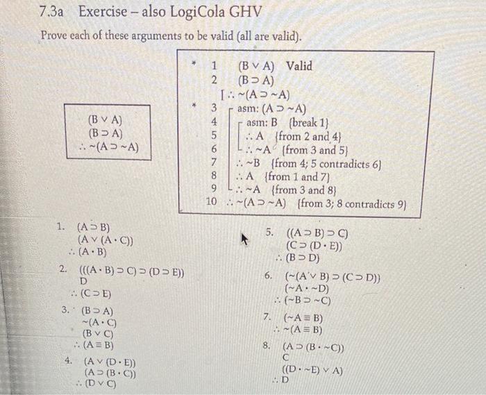 7.3a Exercise - also LogiCola GHV Prove each of these | Chegg.com