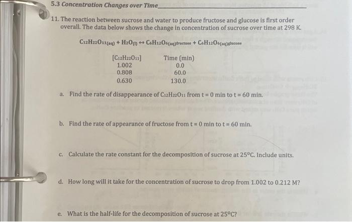 Solved 5.3 Concentration Changes over Time_ 11. The reaction | Chegg.com