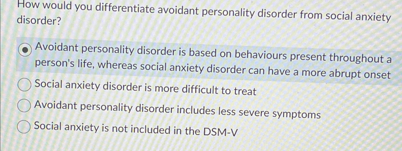 Solved How would you differentiate avoidant personality | Chegg.com
