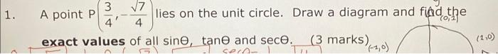 Solved A point P(43,−47) lies on the unit circle. Draw a | Chegg.com