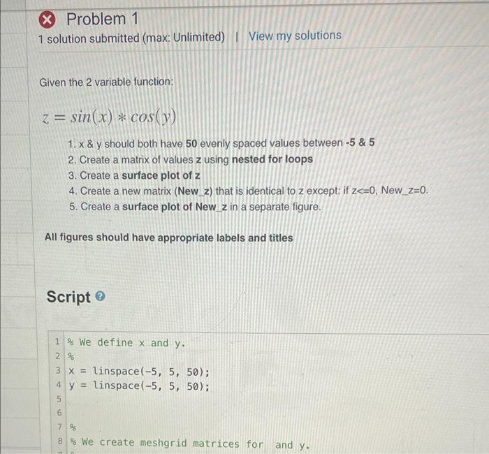 Solved Given the 2 variable function: z=sin(x)∗cos(y) 1. x& | Chegg.com