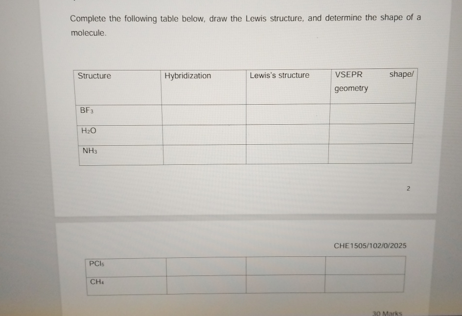 Solved Complete the following table below, draw the Lewis | Chegg.com