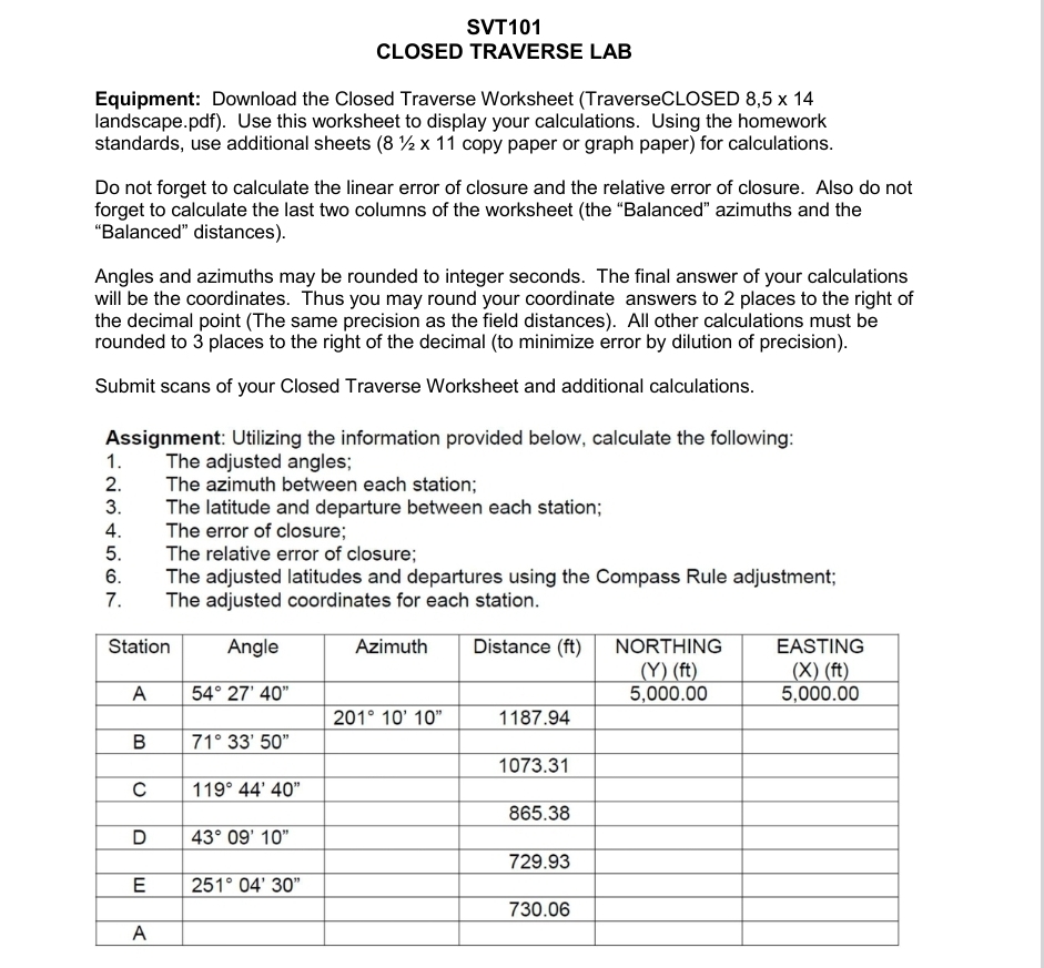 Solved SVT101CLOSED TRAVERSE LABEquipment: Download the | Chegg.com