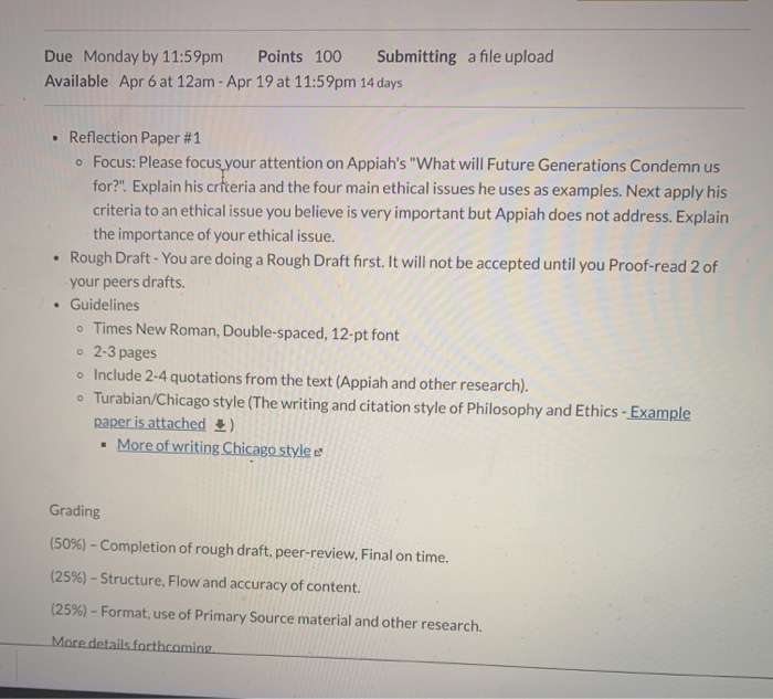 Due Monday by 11:59pm Points 100 Submitting a file | Chegg.com