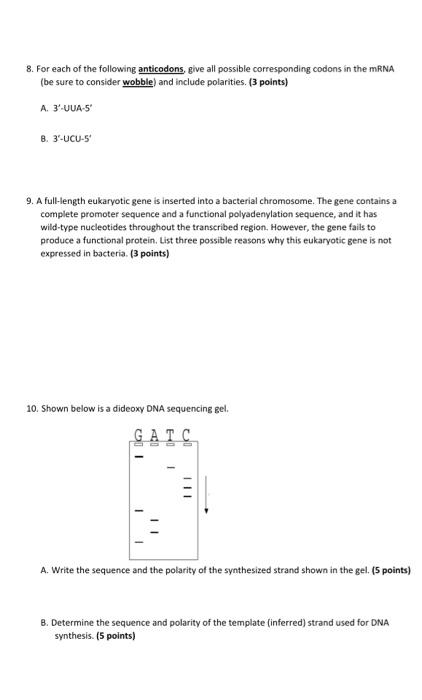 Solved 8. For each of the following anticodons, give all | Chegg.com